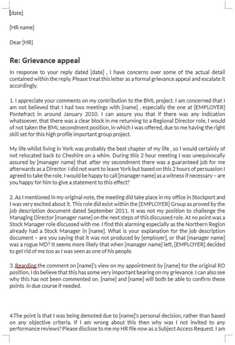 Formal Grievance Appeal Letter Templates At