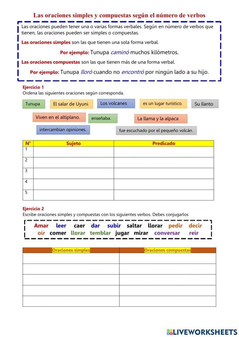 Oraciones Simples Y Compuestas Worksheet Sujeto Y Predicado Primaria