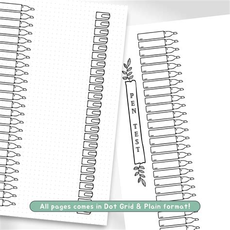Printable Pen Test Page Pen Tracker Premade Bullet Journal Page Marker Log Pen Color Swatch