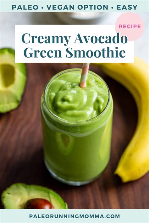 Creamy Avocado Green Smoothie Paleo Vegan Option Recipe Green