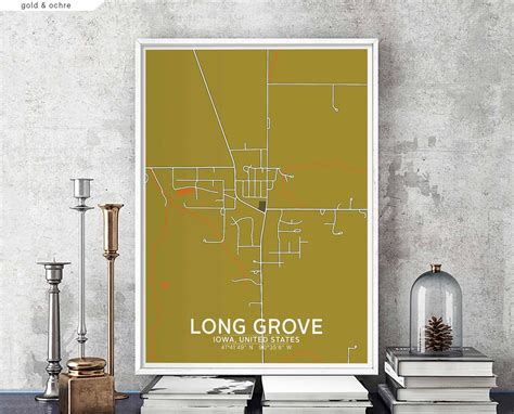 Long Grove Iowa Ia Map Poster Black White Hometown City Print Modern