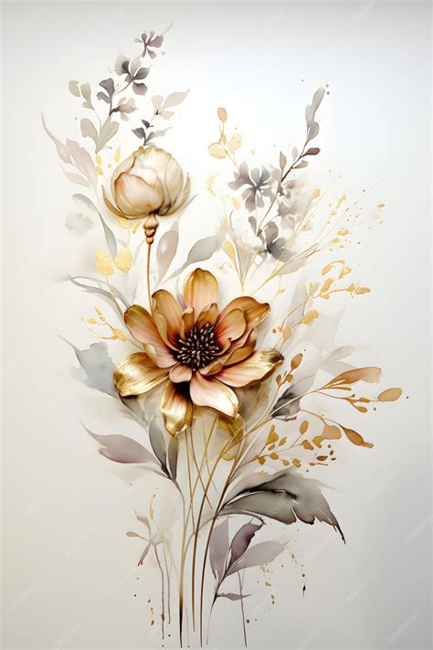Premium Ai Image A Painting Of Flowers And Leaves On A White