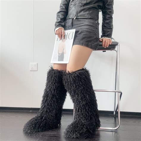 Shaggy Faux Fur Boots In Knee High Length For Women Alicefurs