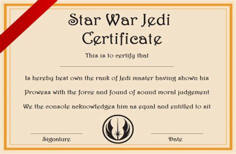 Star Wars Jedi Certificate Template Free