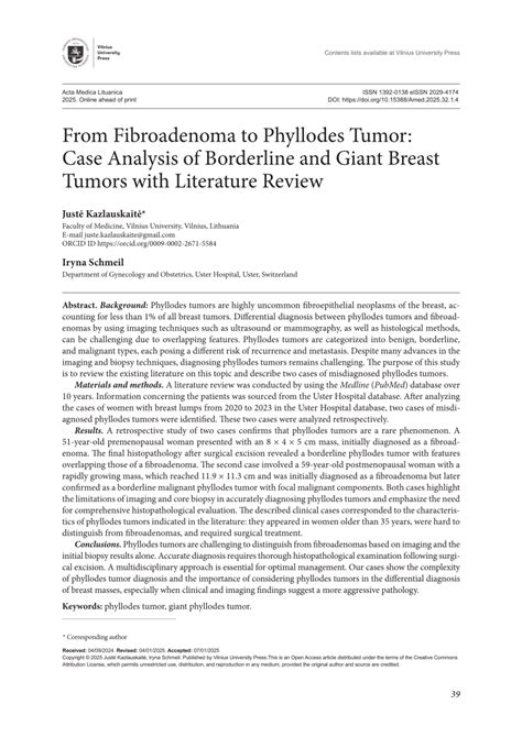 Pdf From Fibroadenoma To Phyllodes Tumor Case Analysis Of Borderline