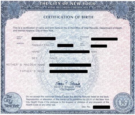 New York Birth Certificate Birth Certificate