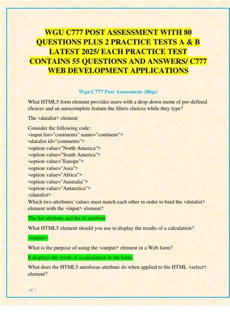 WGU C OBJECTIVE ASSESSMENT C PRE ASSESSMENT C POST ASSESSMENT AND C PRACTICE TESTS