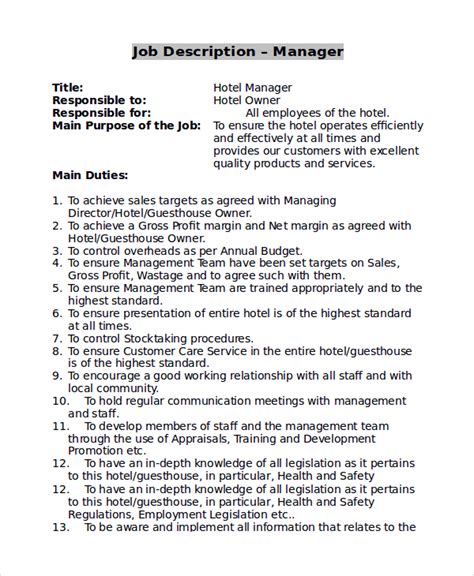 Free 10 Sample Store Manager Job Description Templates In Pdf Ms Word