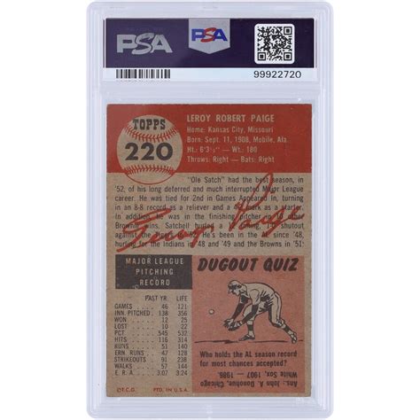 Satchel Paige St Louis Browns 1953 Topps 220 Psa Authenticated 4
