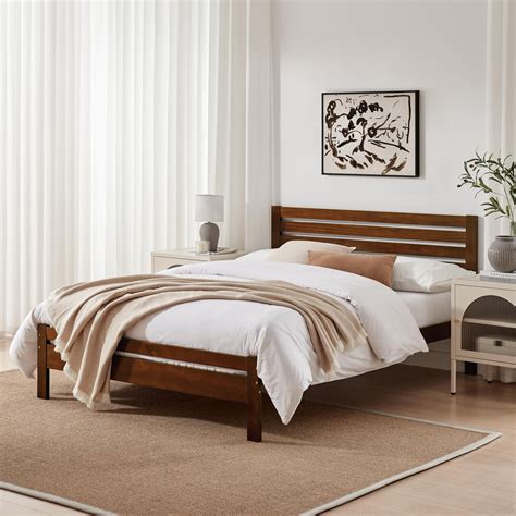 Declan Walnut Pine Double Wood Bed Bedroom Furniture
