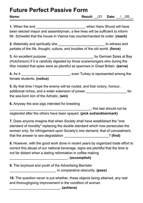 10 Future Perfect Passive Pdf Worksheets With Answers Grammarism