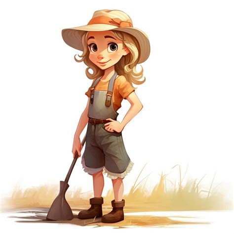 Premium Photo Farm Girl Cartoon On A White Background