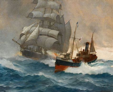 Montague J Dawson British 1884 1973 Clipper And Pt Boat Ship