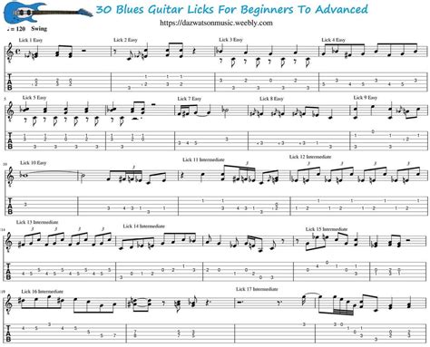 30 Blues Licks Beginner To Advance Guitar Tabs Guitar Chords And