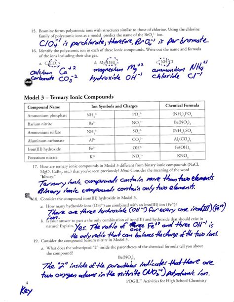 Polyatomic Ions Pogil Worksheets Answers