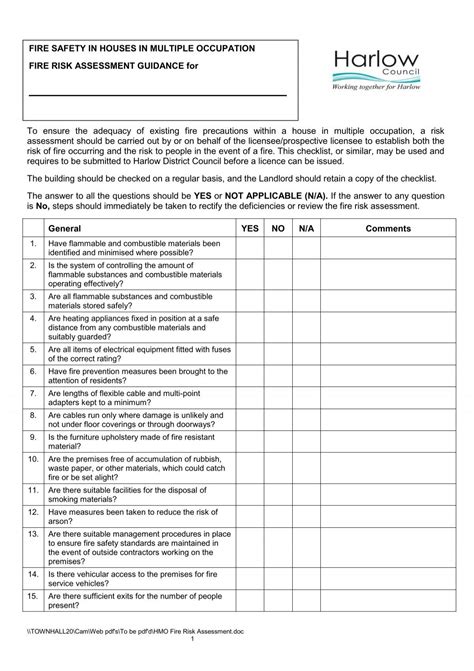 Hmo Fire Risk Assessment Harlow Council