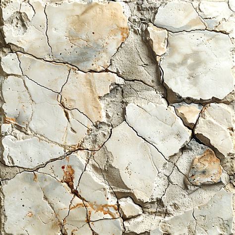 Textured Surface Of Cracked And Weathered Plaster Showing Natural Wear And Age Stock