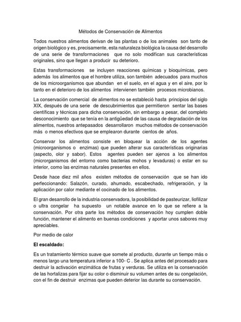 Métodos De Conservación De Alimentos Pdf Alimentos Conservación De Los Alimentos