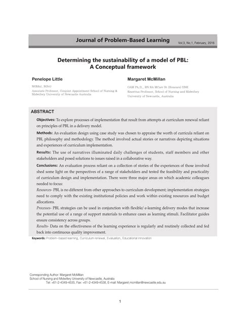Pdf Determining The Sustainability Of A Model Of Pbl A Conceptual