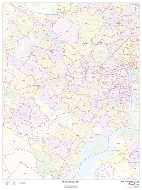 Fairfax County Virginia Zip Codes Wall Map