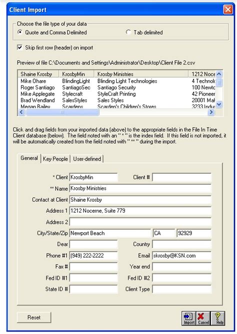 File In Time Importing Client Data Timevalue Software