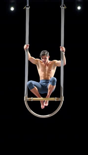 Male Gymnast Exercise Lsit Position On Ring Frame In Artistic