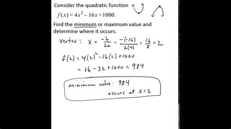 Determine A Quadratic Function S Maximum Or Minimum Value YouTube
