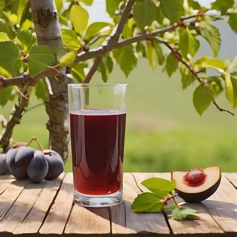 Premium Photo A Glass Of Red Liquid Next To A Tree With A Fruit In It