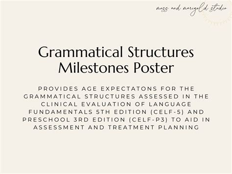 Speech Pathology Poster Grammatical Word Structure And Age Milestones