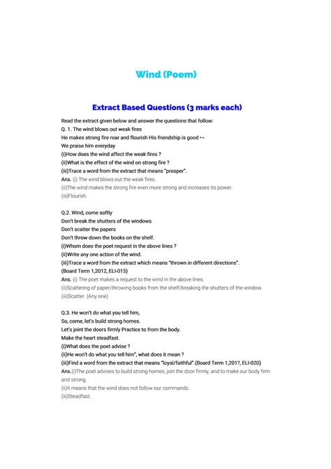 Solution Ncert Solutions For Class 9 English Beehive Chapter 2 Wind