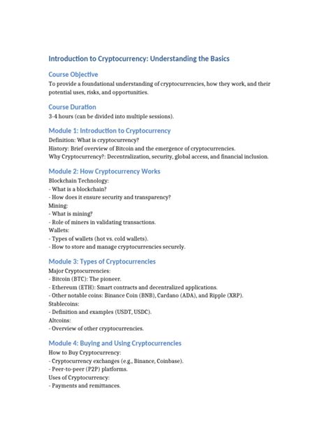 Cryptocurrency Basics Course Pdf