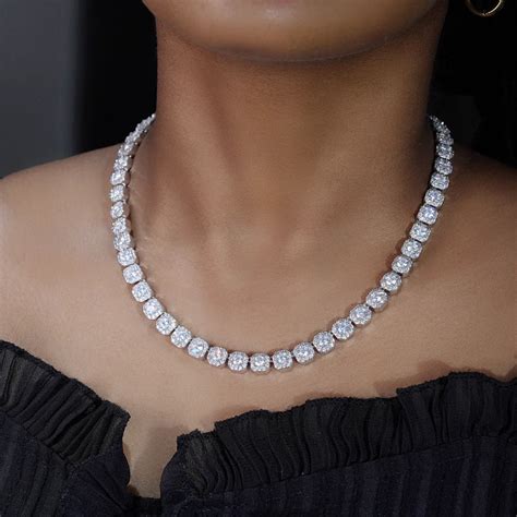Micro Clustered Tennis Necklace In White Gold Vvsbox