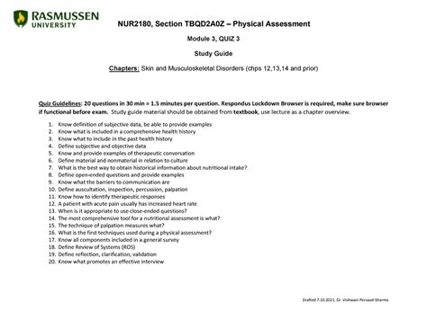 Nur2180 Physical Assessment Module 3 Quiz 1 Sg Vps Nur2180 Section