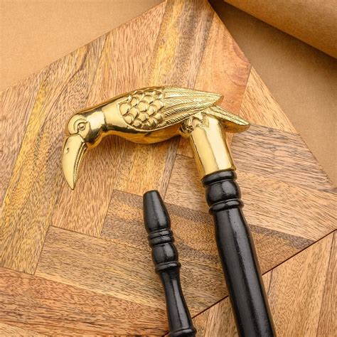 The Toucan Brass Embellished Handcrafted Teak Wood Walking Stick Online
