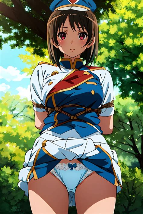 White Lace Panties Skirt Flip Anime Girl In Uniform Posing With Pants