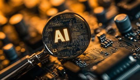Magnifying Glass By Dedicated Ai Microchip Over Circuit Board Artificial Intelligence And Gpu