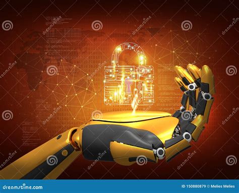 Artificial Intelligence Data Security Privacy Concept Robot Holding Lock 3d Rendering