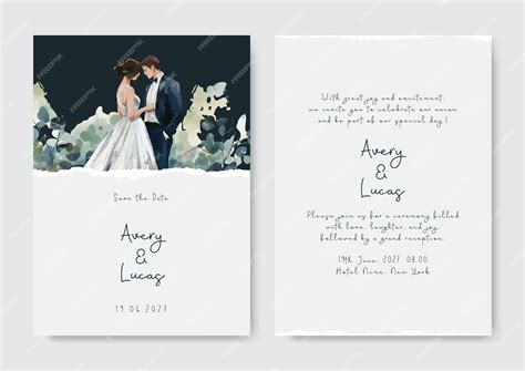 Premium Vector Wedding Card Template With Black Floral Feather