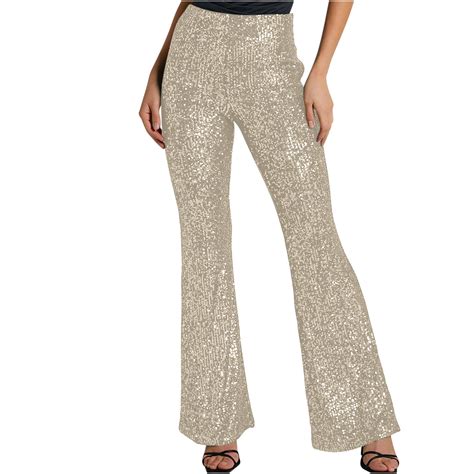Lenpel Womens Sparkle Sequin Flared Pants 2025 Trendy High Waisted