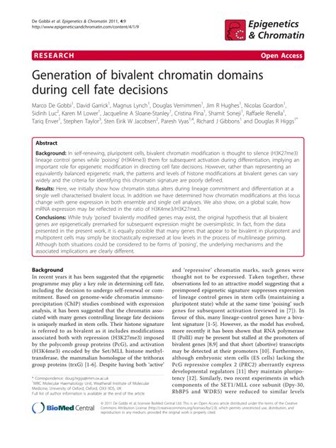 Pdf Generation Of Bivalent Chromatin Domains During Cell Fate Decisions