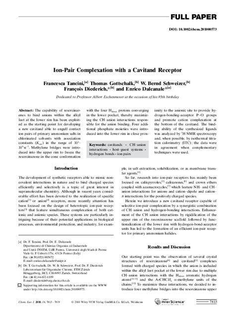 Pdf Ion Pair Complexation With A Cavitand Receptor