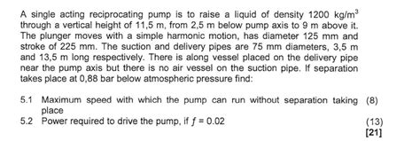 Solved A Single Acting Reciprocating Pump Is To Raise A