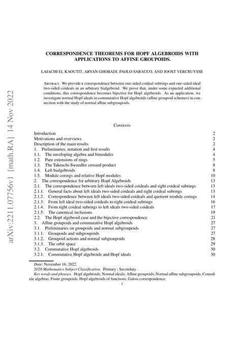 Pdf Correspondence Theorems For Hopf Algebroids With Applications To