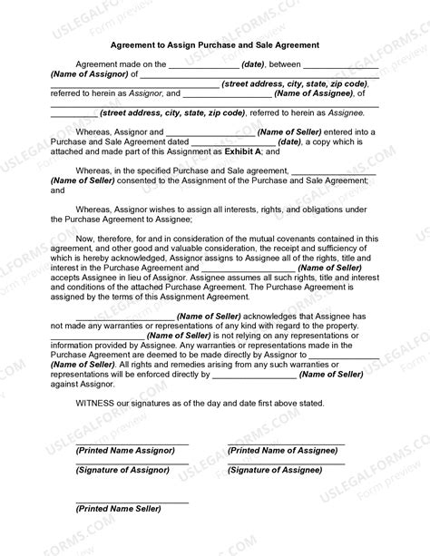 Agreement To Assign Purchase And Sale Agreement Us Legal Forms