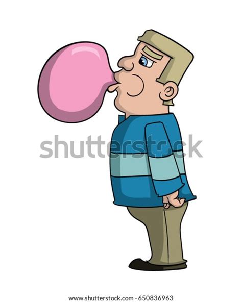 Cartoon Man Blowing Bubble His Chewing Vector De Stock Libre De