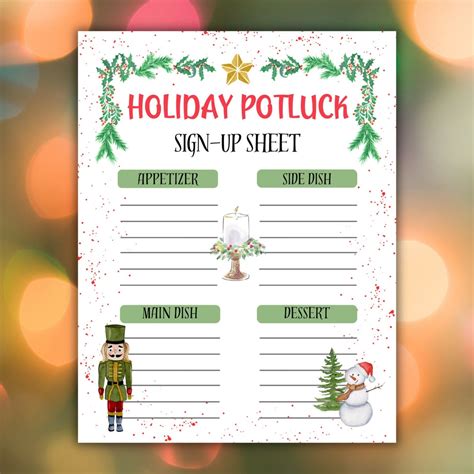 Holiday Potluck Sign Up Sheet Potluck Sign Up Sheet Potluck Sign Up