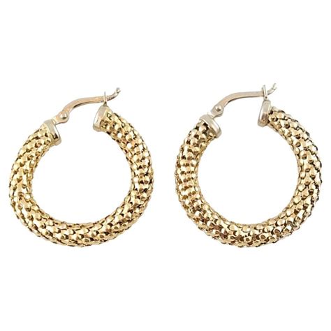 14k Yellow Gold Textured Hoop Earrings 14441 For Sale At 1stdibs
