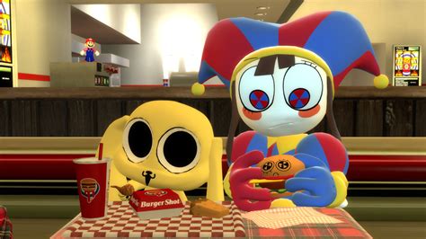 Chikn And Pomni In A Fast Food Restaurant By Redkirbdaredpuffball On