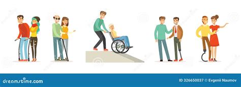 Disabled People Character With Different Disability Vector Set