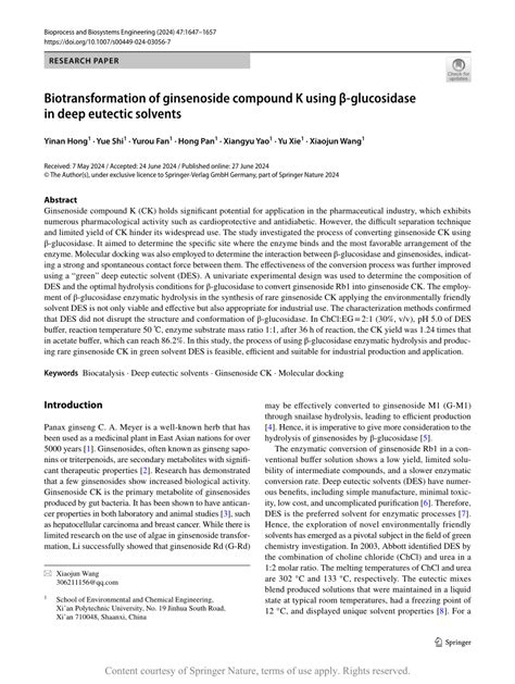 Biotransformation Of Ginsenoside Compound K Using β Glucosidase In Deep
